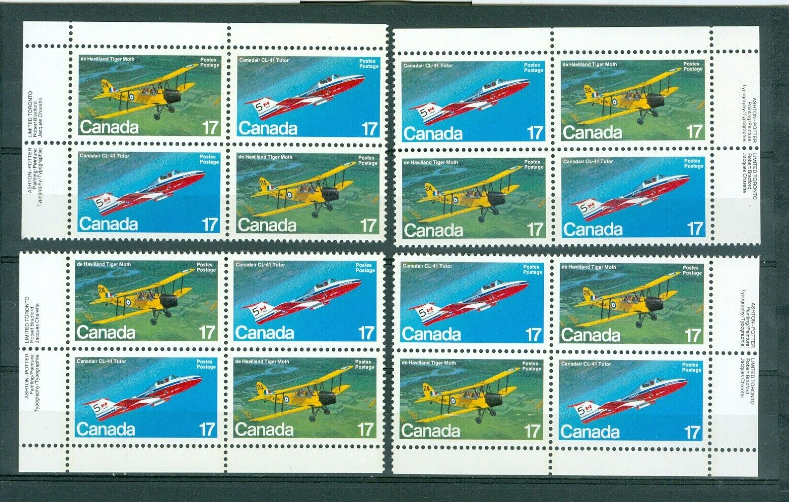 Canada. 1981 Set. 4 Corner Block Margin. Aviation, Aircrafts . Sc# 903 ...