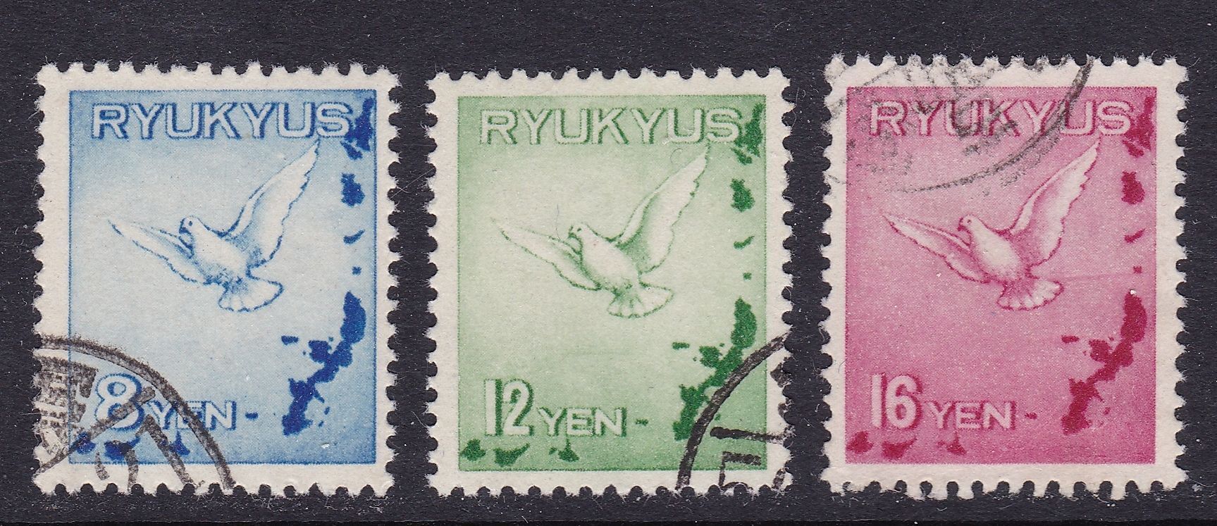 Ryukyu Islands Scott C1-C3 1950 Dove and Map air mails, VFU | United ...