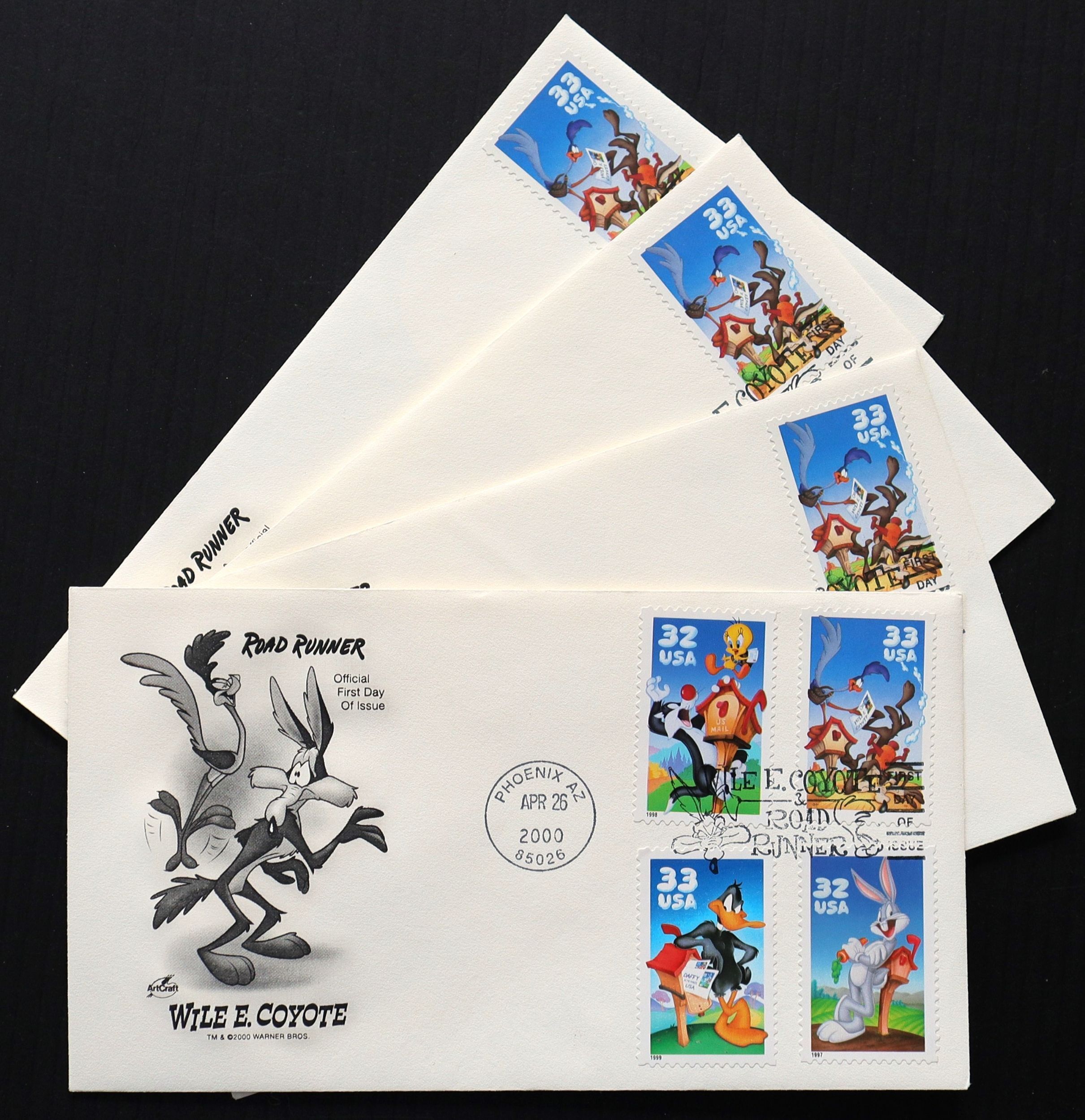 U.S. Used #3391a 33c Wile E Coyote Lot of 4 ArtCraft First Day Covers ...