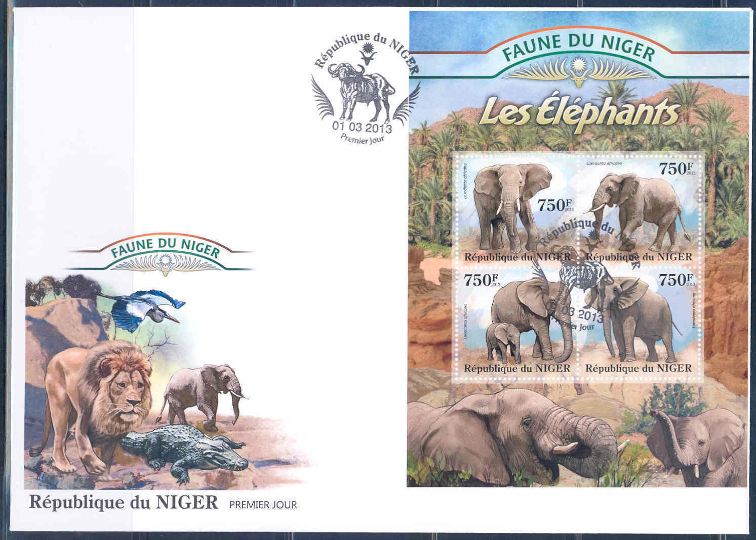 Niger 2013 Fauna of Africa Elephants Sheet First DAY Cover | Africa ...