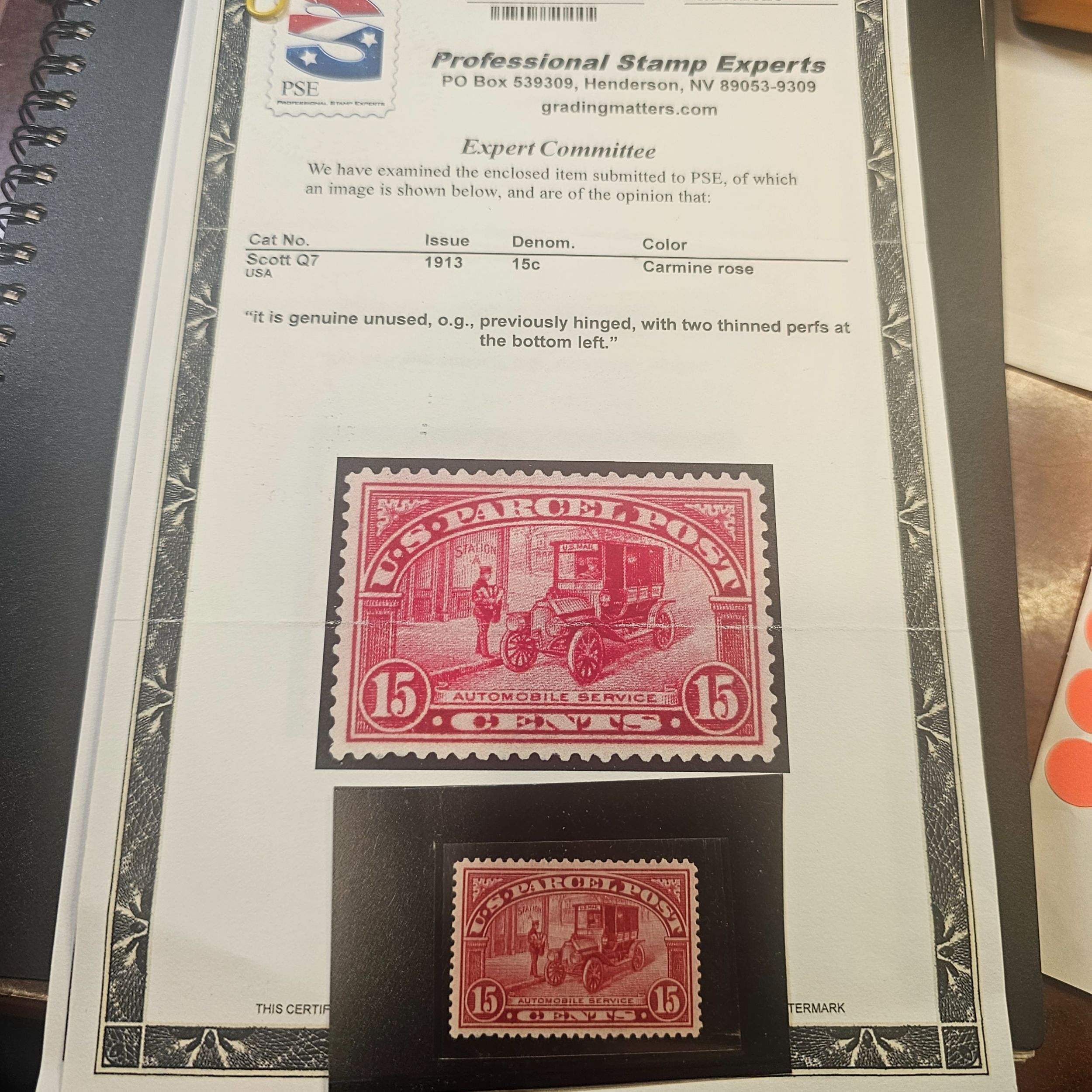 Q7 Parcel Post Carmine Rose color good VF-XF condition with cert ...