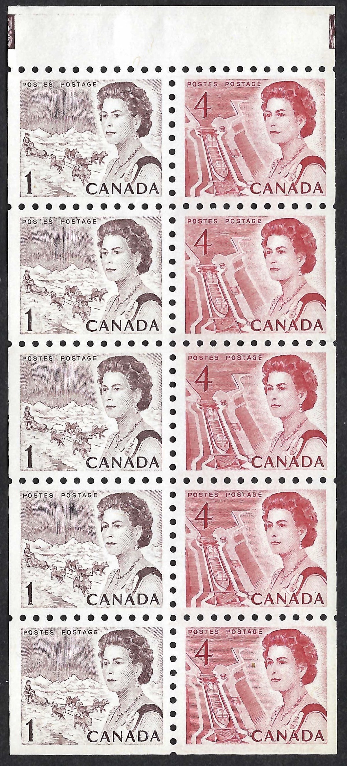 Canada #454c 1¢ & 4¢ Queen Elizabeth II (1968). Pane of 10 stamps. MNH ...