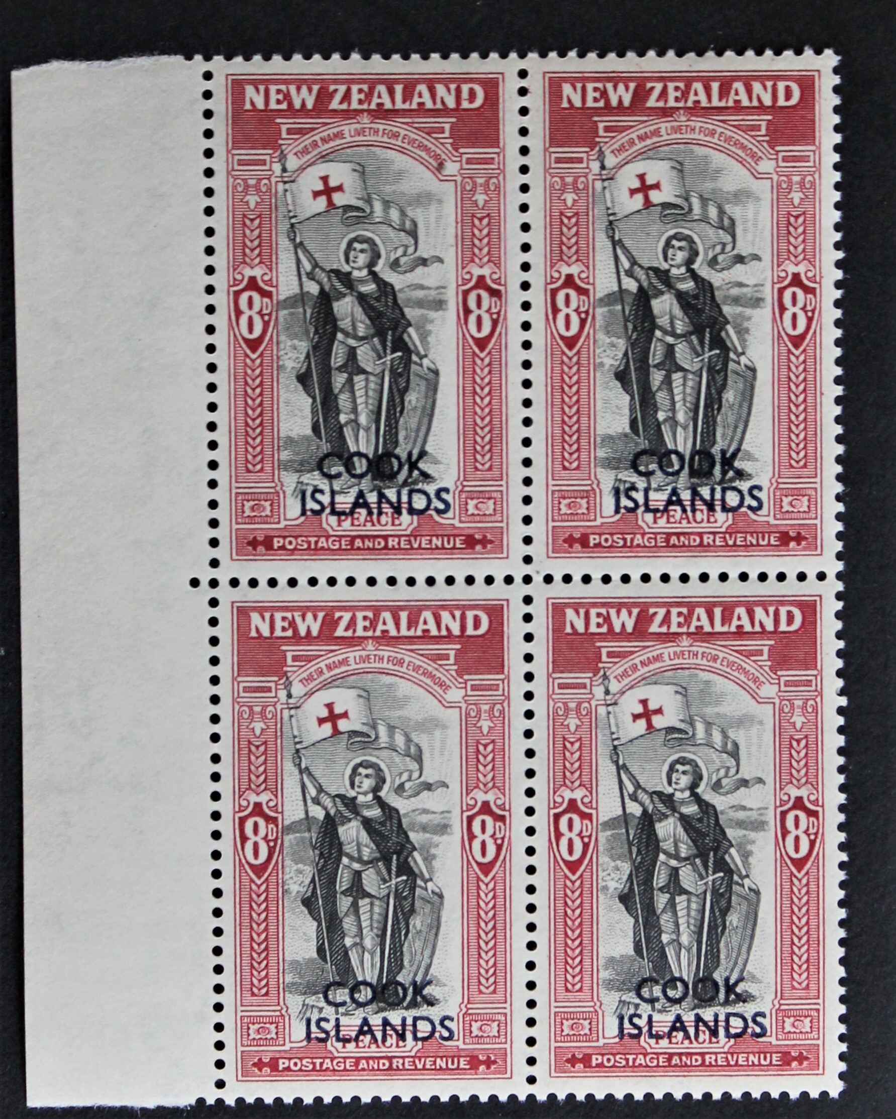 Cook Islands #130 MNH ERROR Block of 4 Vignette Shift Up-Left Staff ...