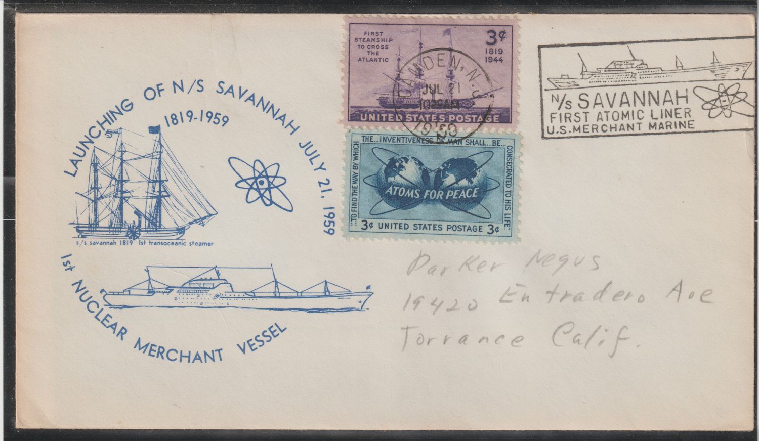 Launching of N/S Savannah July 21, 1959 Cover 1st Nuclear Merchant ...