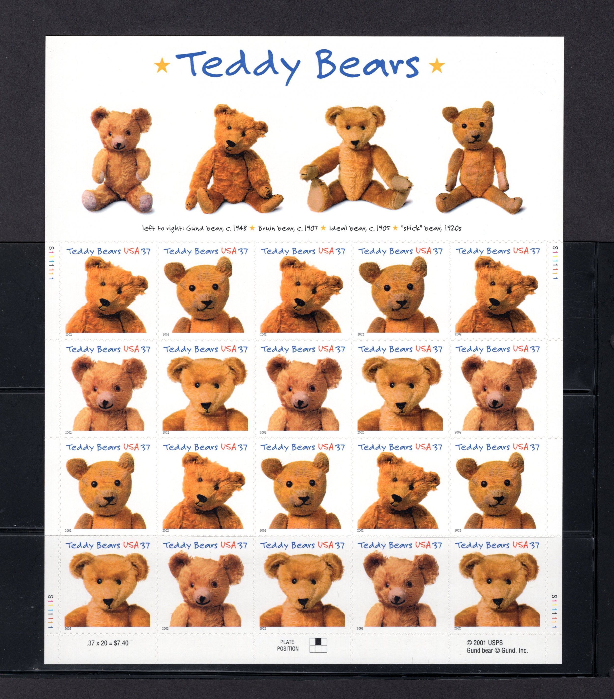 US 3656a, Pane of 20, VF, MNH, Teddy Bears, CV $27.50 ..... 6785994 ...