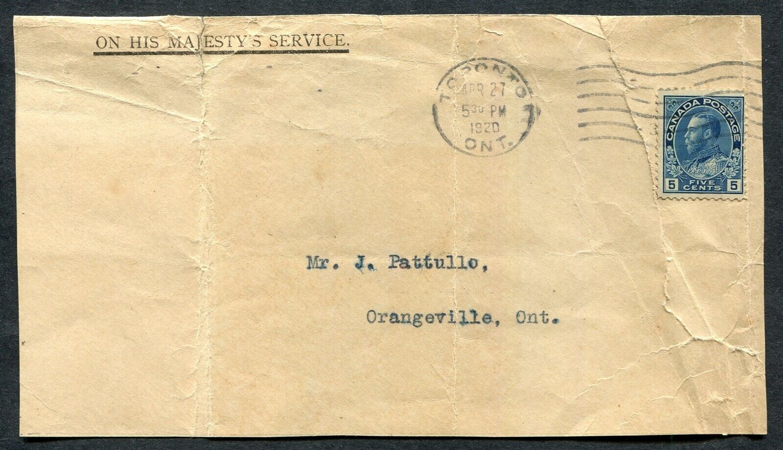 Canada #111 Used "Admiral" on OHMS Cover Front | Canada, General Issue ...