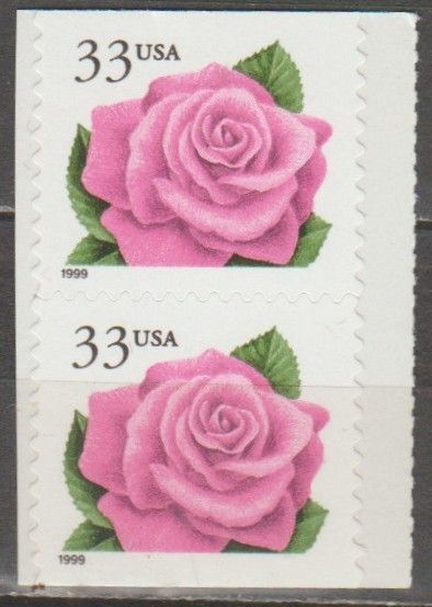 3052, Vertical Pair, "Coral Pink Rose" MNH, .33 cent | United States ...