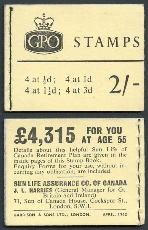 SGN67 2/- GPO Lemon April 1962 Wilding Booklet | United States, Stamp ...