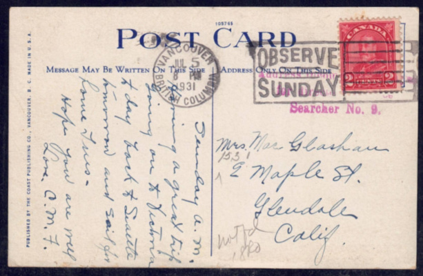 Canada Post Card w/#165 w/Mountain Behind the City of Vancouver. Very ...