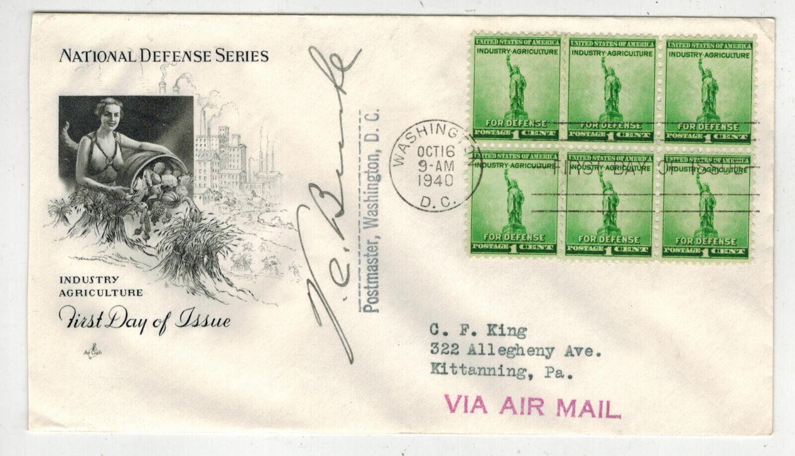 Patriotic FDC 1940 National Defense FDC 899-23 Artcraft Block of 6 PM ...