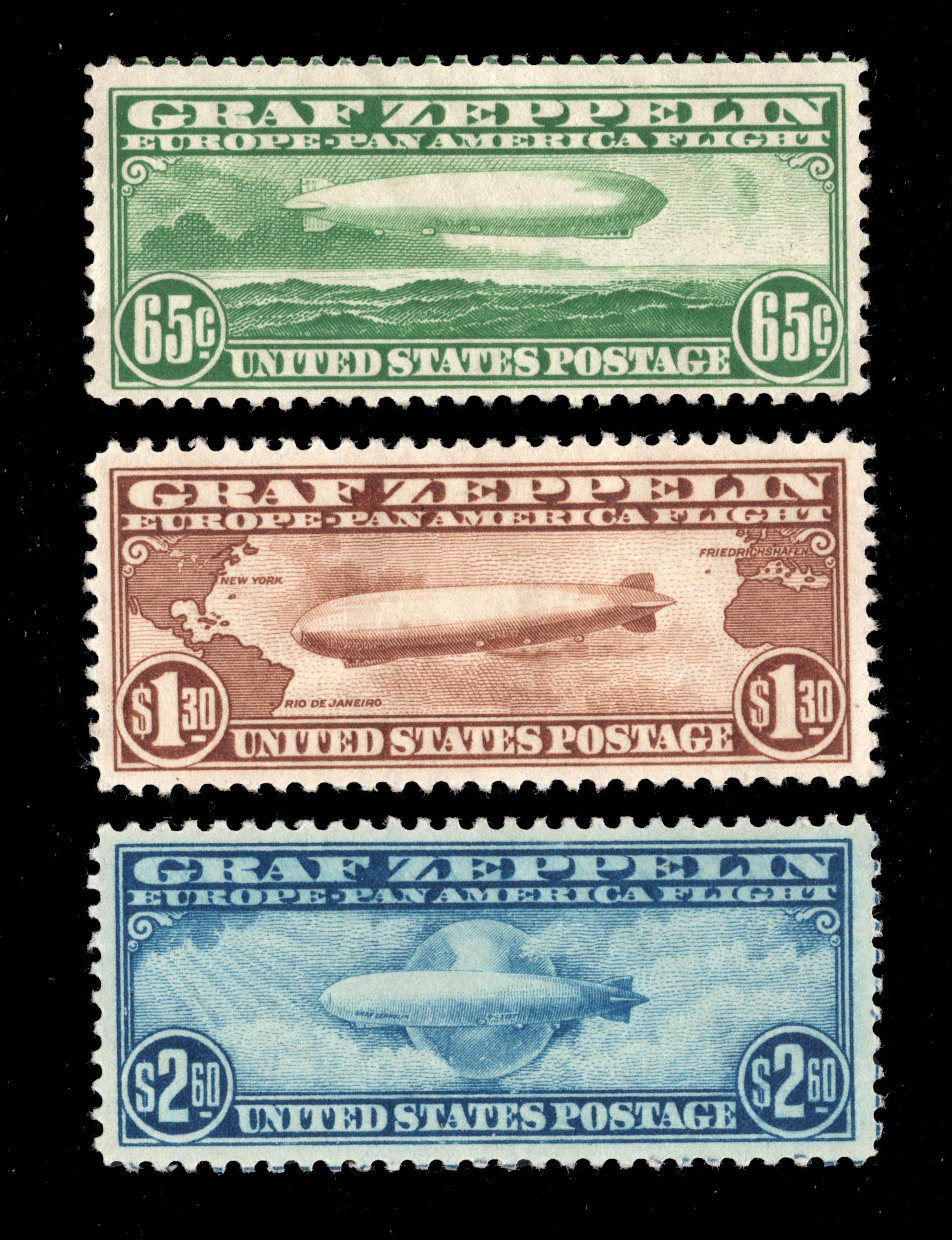 US Stamps # C13-C15 Graf Zeppelin SET Mint OG H VF $1,100 LOT #27068 ...