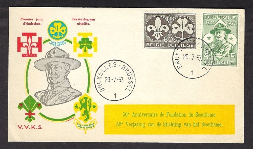 1957 Belgium Boy Scouts 50th anniversary Baden Powell Bruxelles FDC ...