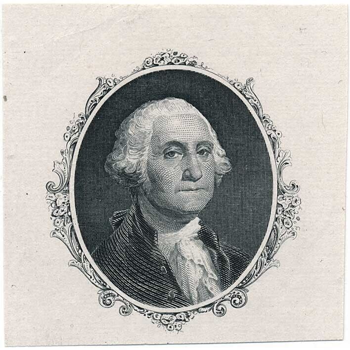 1880 George Washington portrait engraving on india, Marcus Baldwin ...