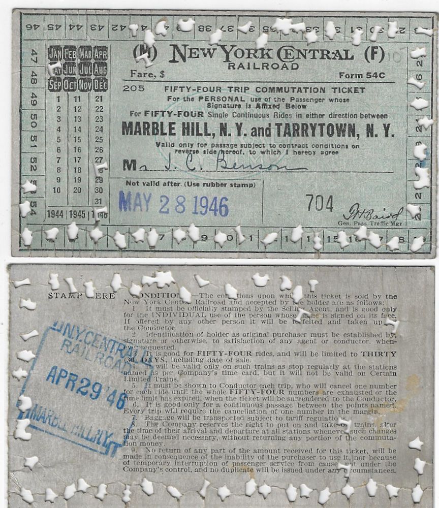 Ephemera: 1946 - New York Central Rail Road Annual Commuter Ticket ...