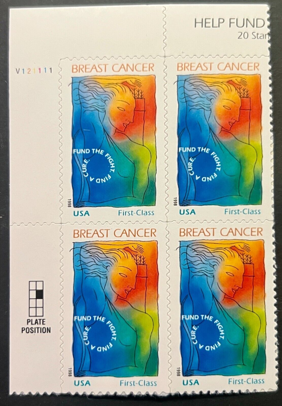 Scott#: B1 - Breast Cancer - State Hunting Permit - 32¢+8¢ Plate Block ...