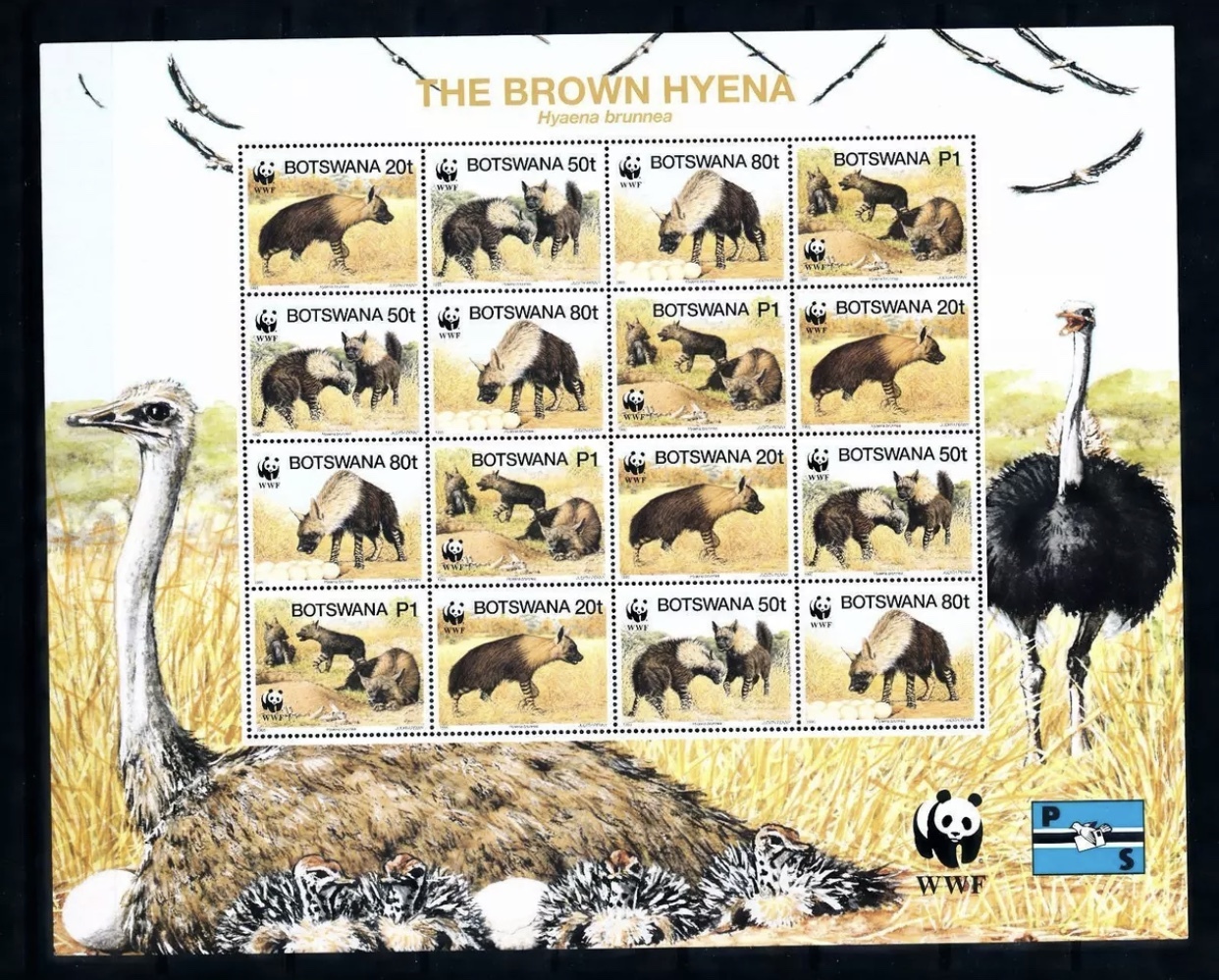 Botswana 1995 M/S Endangered Species Brown Hyena WWF Animals W.W.F ...