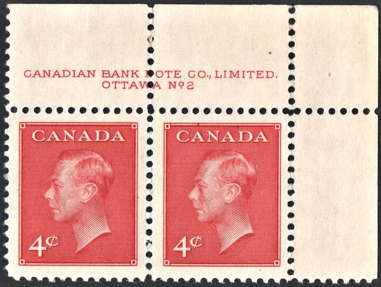 Canada SC#287 4¢ George VI Plate Pair UR #2 (1942) MNH* | Canada ...
