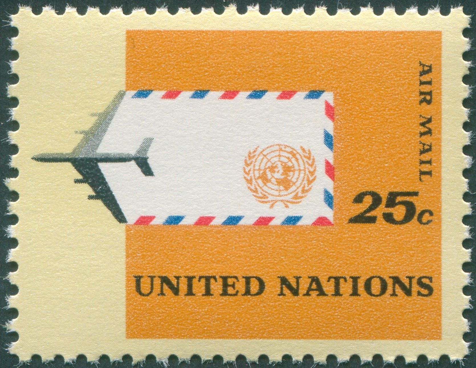 United Nations New York 1963 25c Aircraft & airmail envelope Air Mail ...