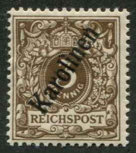 German Caroline Islands SC# 1 "Karolinen" 56 degrees o/p on Germany 3pf ...