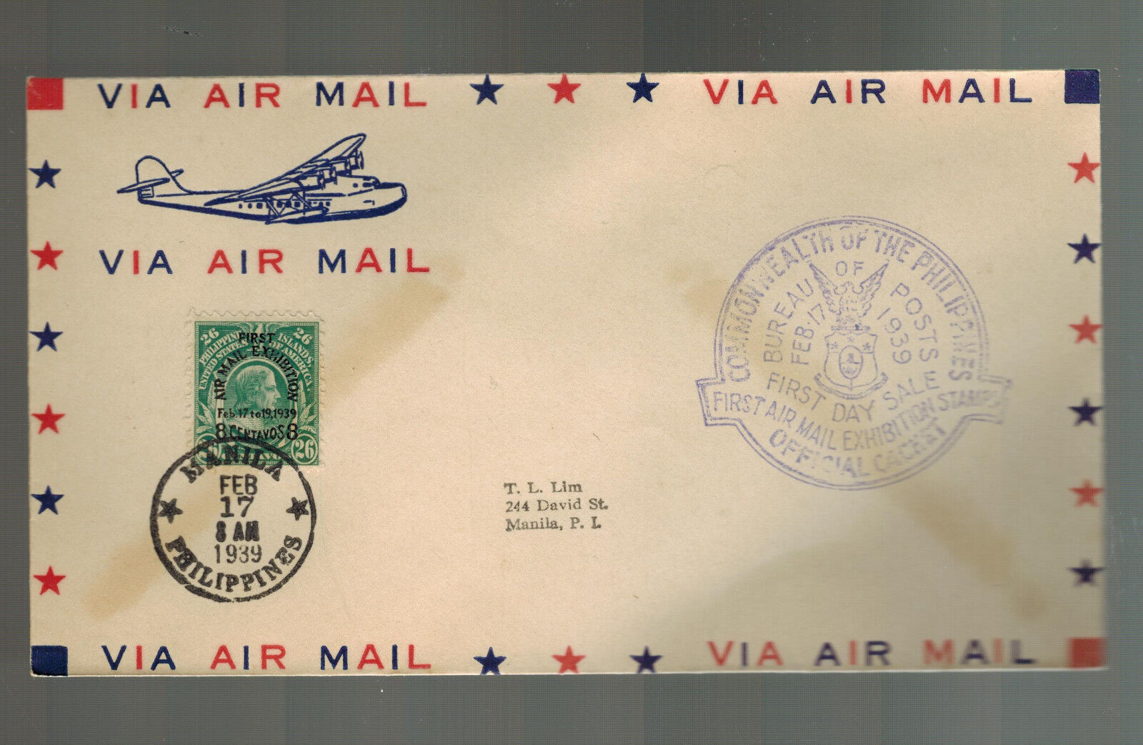 1939 Manila Philippines Clipper Cover First Airmail Exhibition | Asia ...