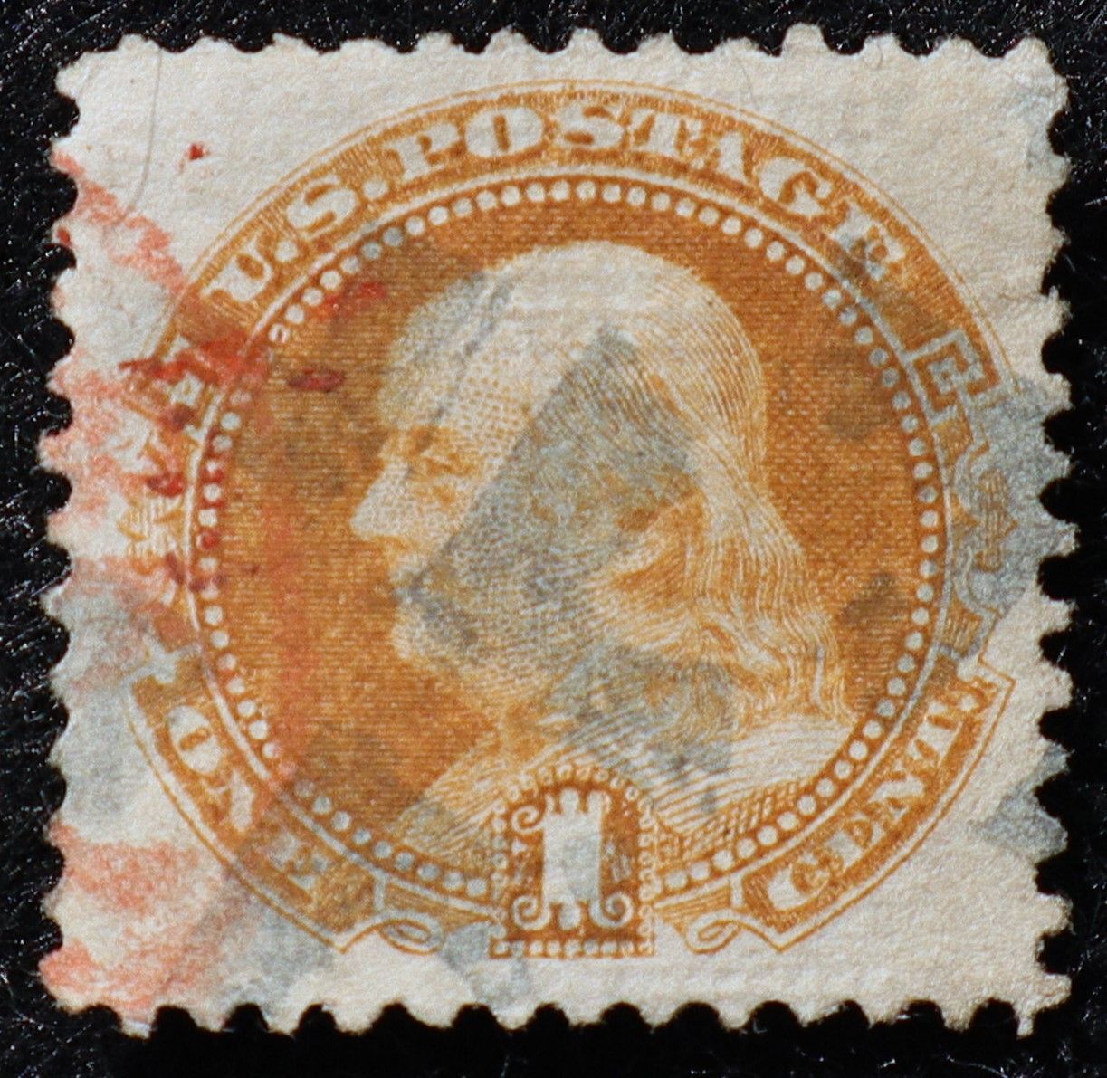 U.S. Used Stamp Scott #112 1c Franklin, XF - Superb. Scarce Red Cancel ...
