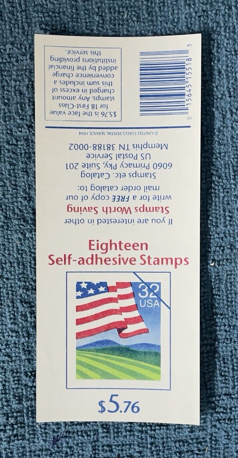 Scott #2919a, 32c Flag Over Field, ATM Booklet Pane of 18, Self ...