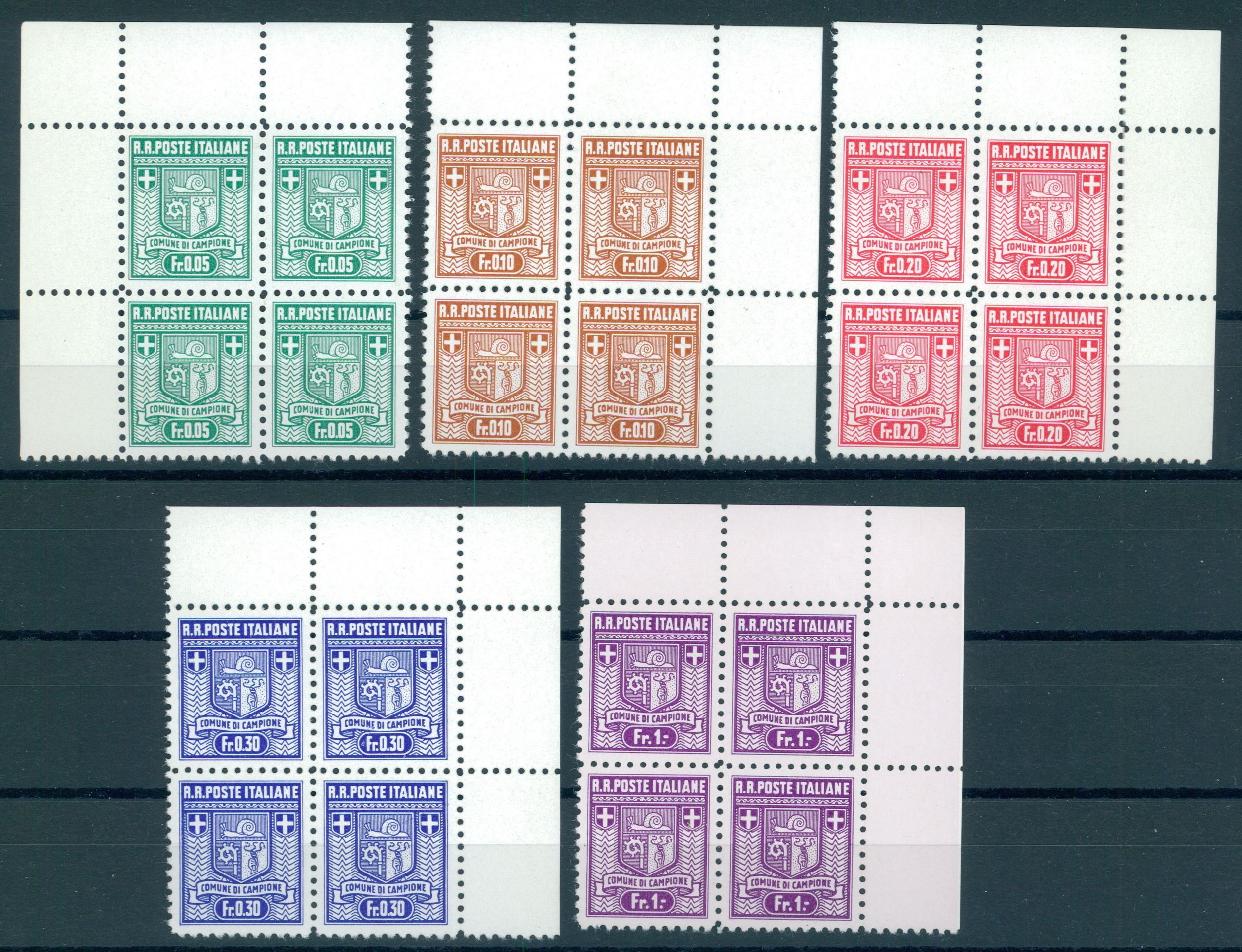 Campione D'Italia 1944, First SET Perf. 11, Blocks of 4, ALL From ...