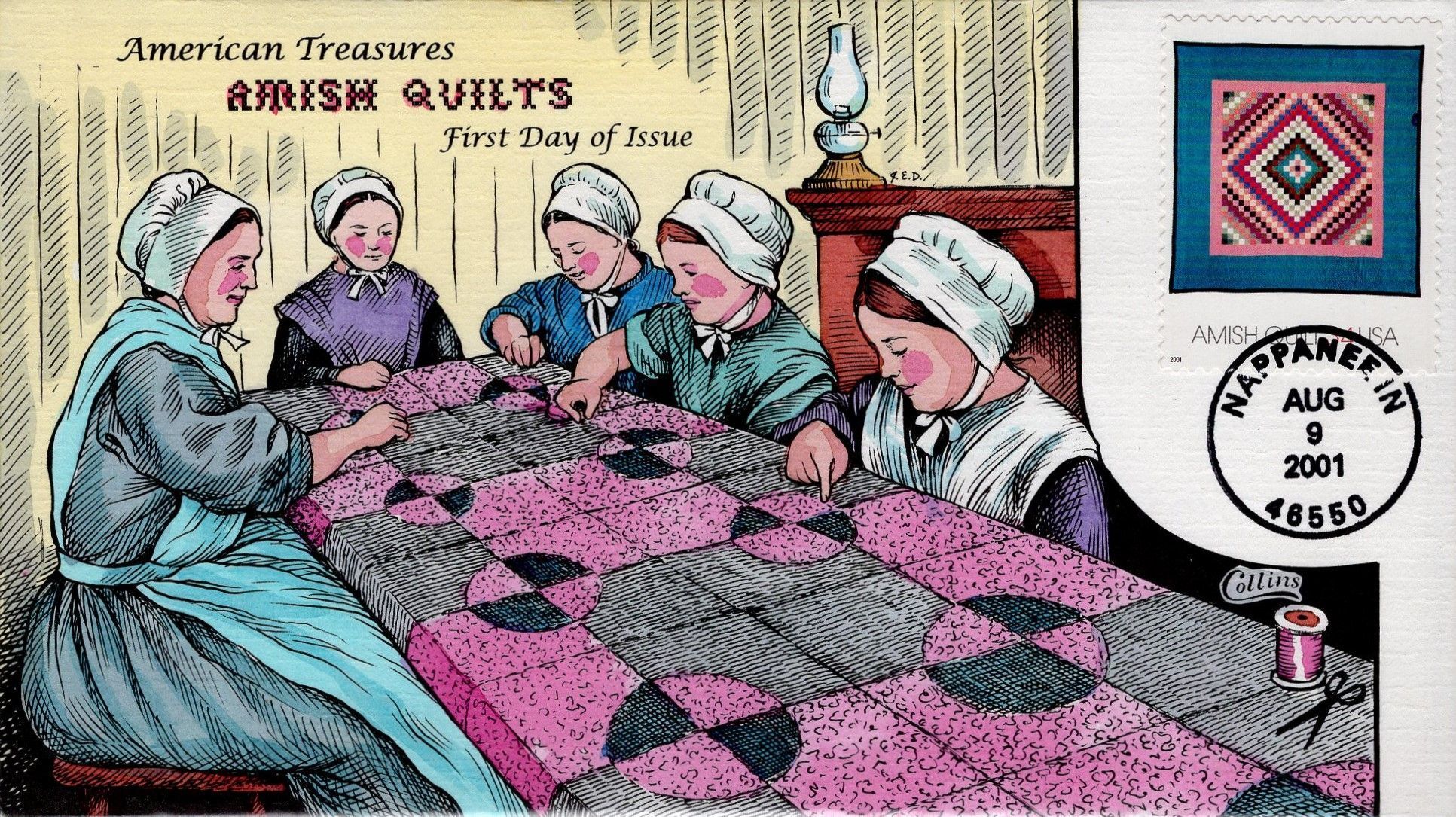 Set of 4 Fred Collins Hand Painted FDCs for the 2001 34c Amish Quilts ...