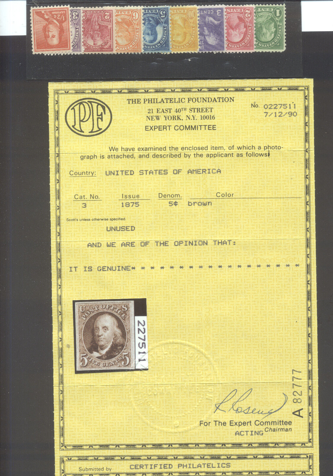 U.S. #3 SCARCE Unused VF/XF w/ Cert - 1875 3c Red Brown | United States ...