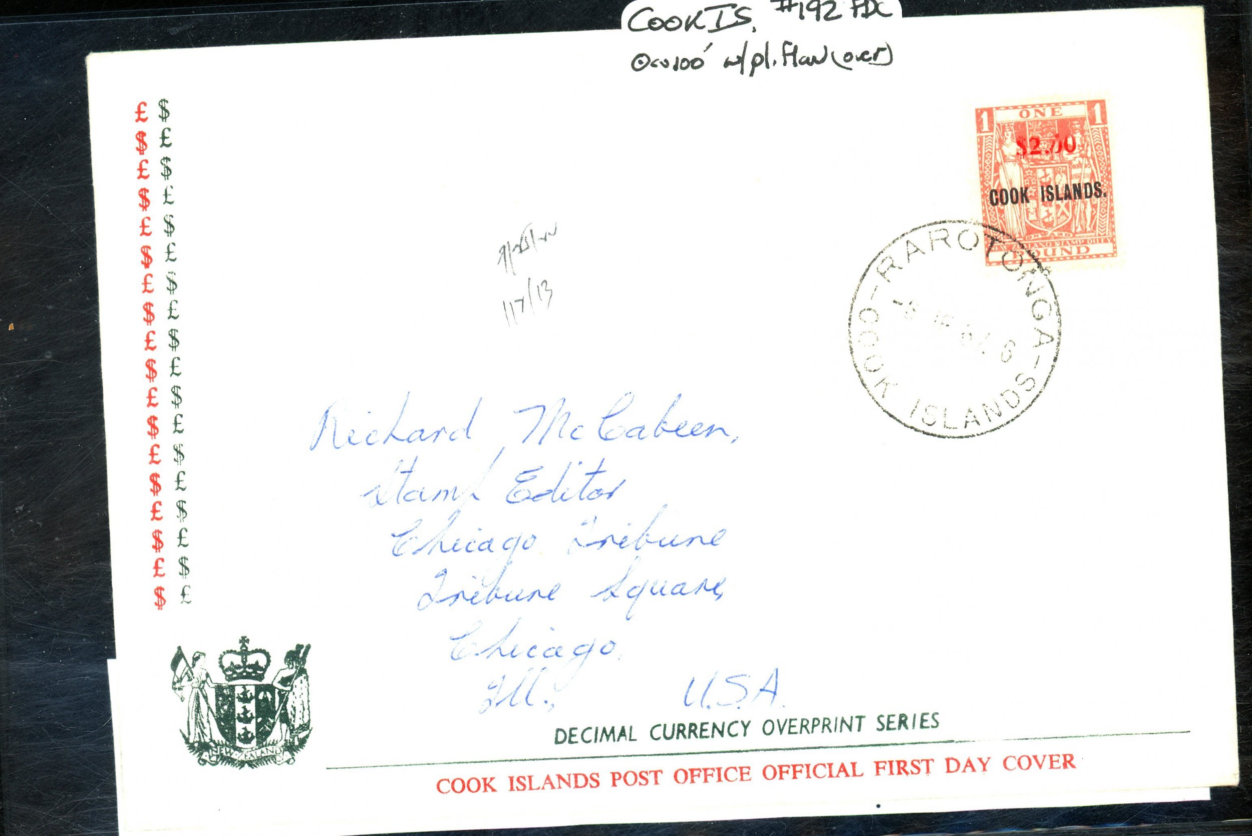 Cook IS #192 Used FDC Plate Flaw Broken O Cat $100 | Australia ...