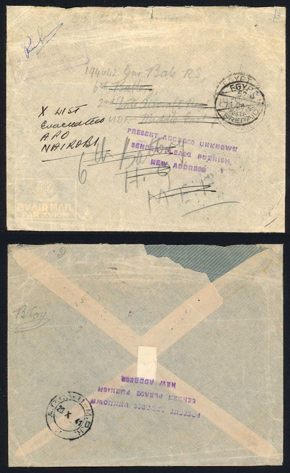 Egypt Present Address unknown sender please furnish new address ...