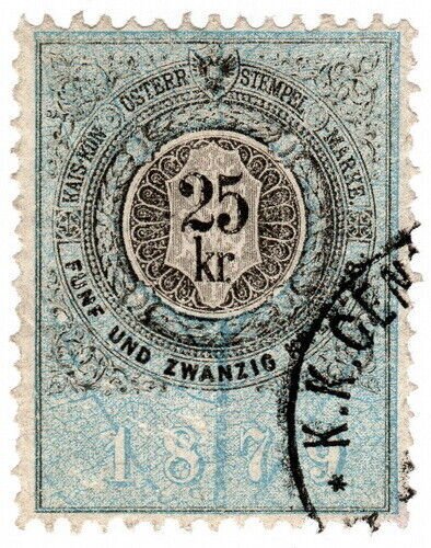 (I.B) Austria/Hungary Revenue : Stempelmarke 25kr (1879) | Europe ...