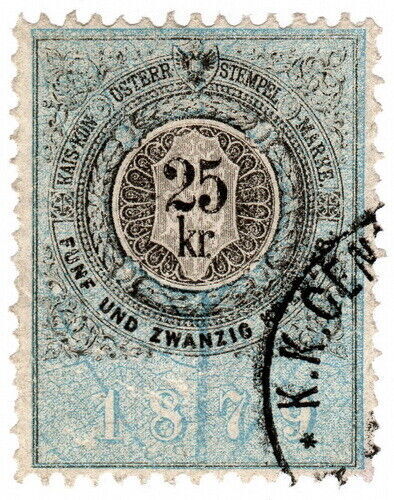 (I.B) Austria/Hungary Revenue : Stempelmarke 25kr (1879) | Europe ...