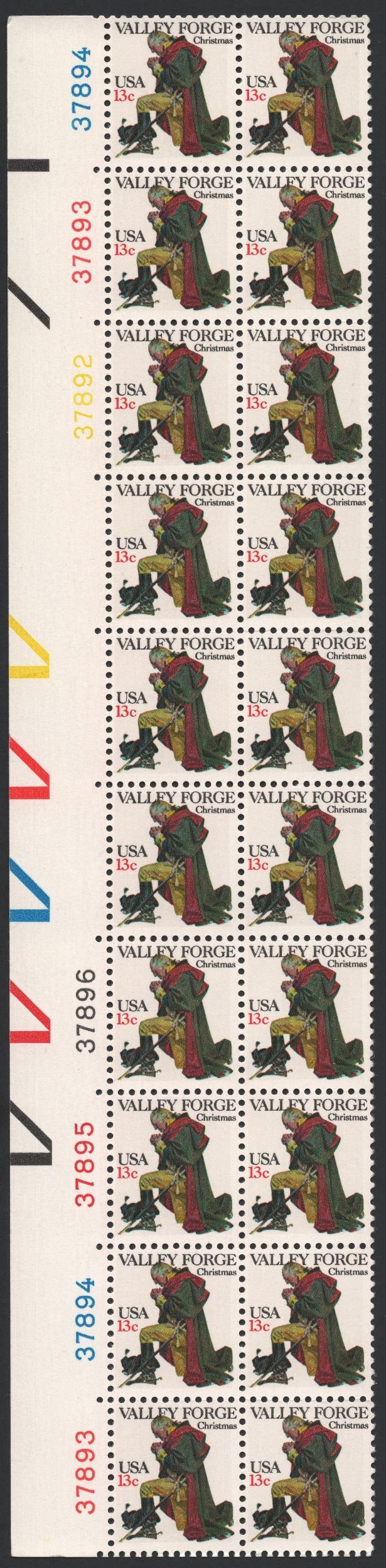 SC#1729 13¢ Washington at Valley Forge Plate Strip of Twenty (1977) MNH ...