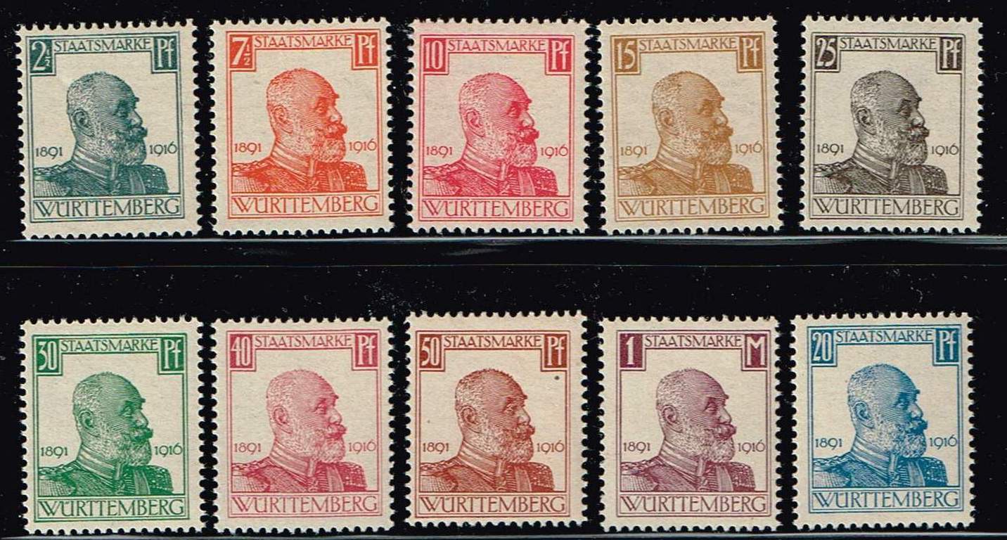 Germany Wurttemberg 1916,Sc.#O136;-145 MNH, Official for King Wilhelm ...