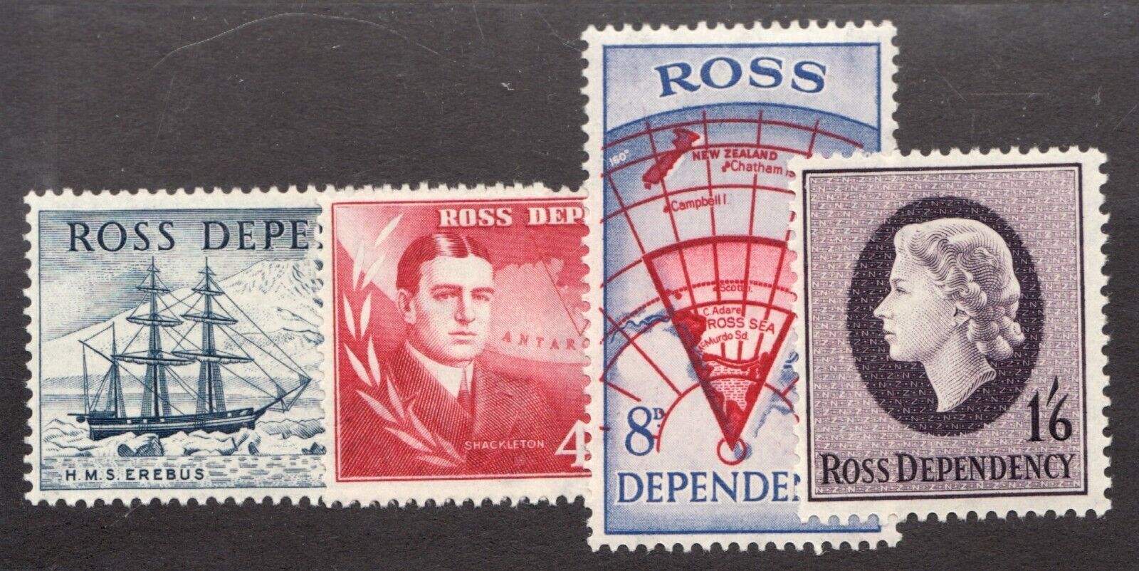 1957 Ross Dependency Sc# L1-4 - QEII, Ship, Shackleton, Map, Ross Sea ...