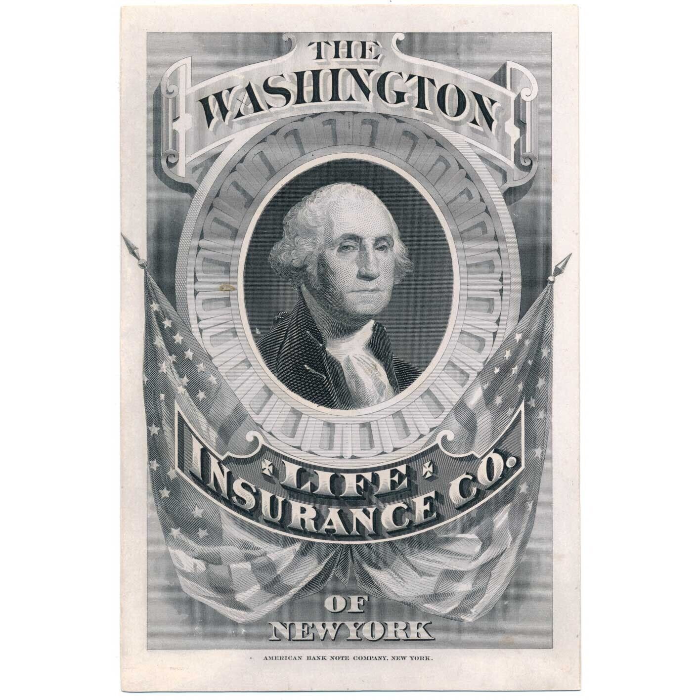 The Washington Life Insurance Co. card die proof ABNCo 1885 advertising ...