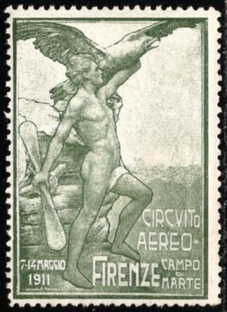 1911 Italy Poster Stamp Firenze (Florence) Circuito Aereo on the Campi ...