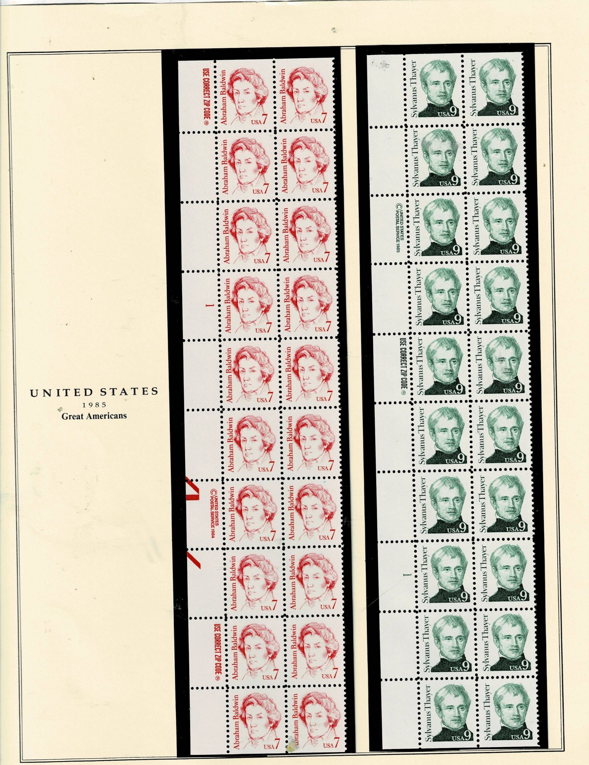Baldwin &Taylor 7c & 9c Postage Plate Strips of 20 stamps #1850 & 1852 ...