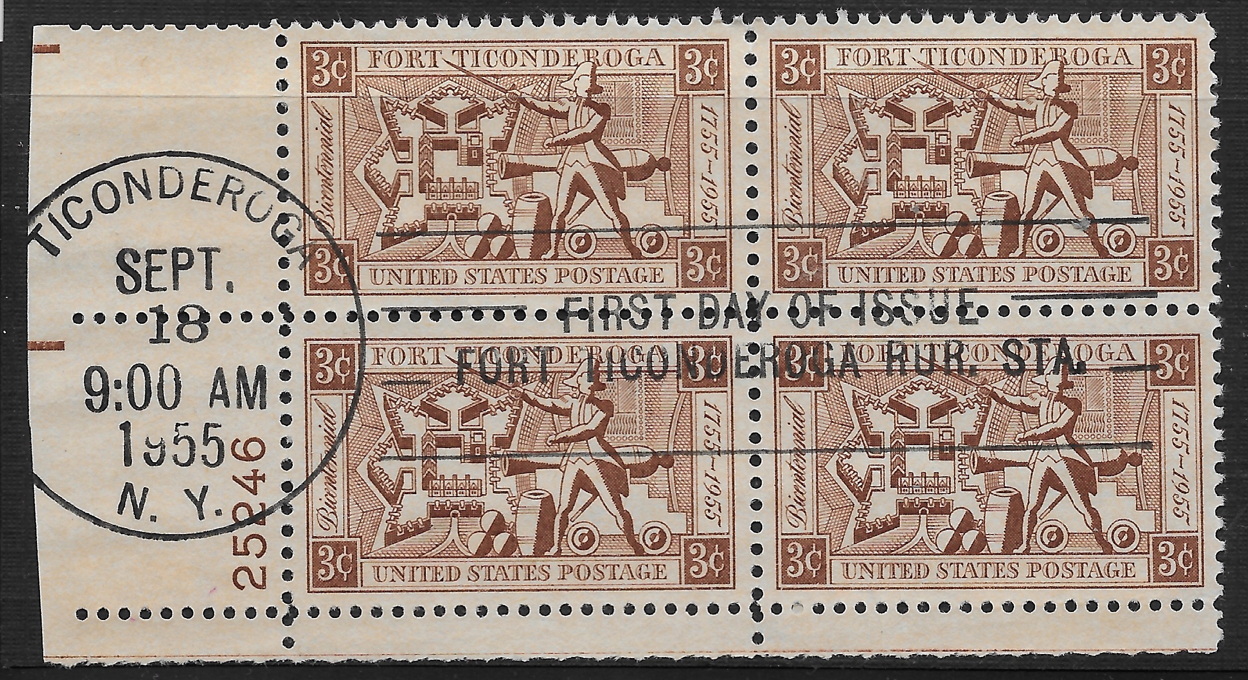 US #1071 3c Map of Fort Ticonderoga, Ethan Allen and Artillery | United ...