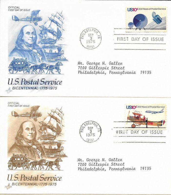 1975 FDC, #1572-1575, 10c U.S. Postal Service 200th, Art Craft (4 ...