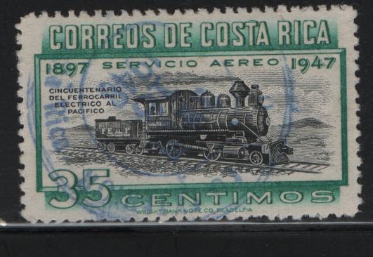 Costa Rica C159 Hinged ,1947 Early Steam Locomotive / HipStamp