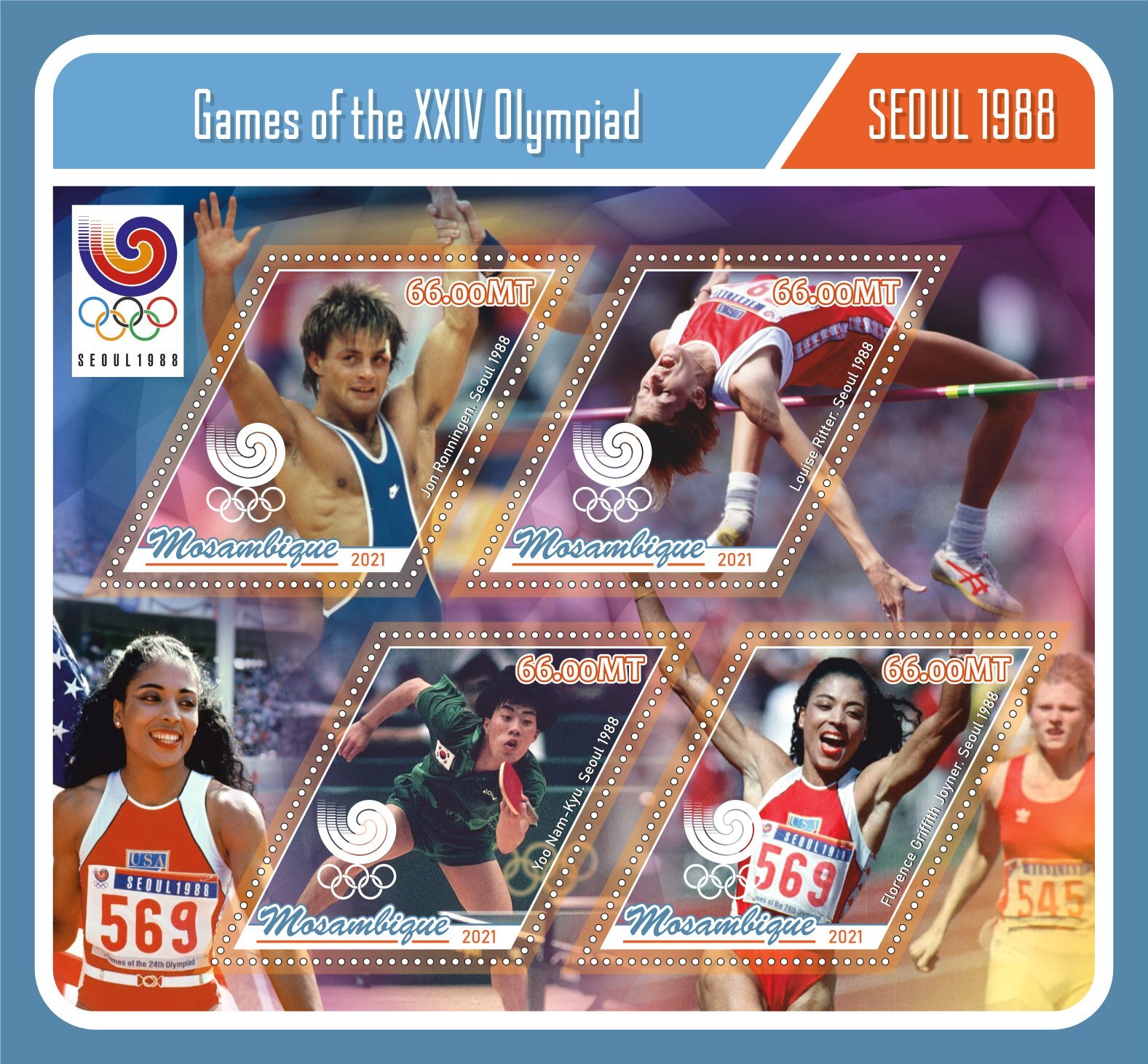Stamps. Olympic Games 1988 2021 year 1+1 sheets perf Mozambique ...