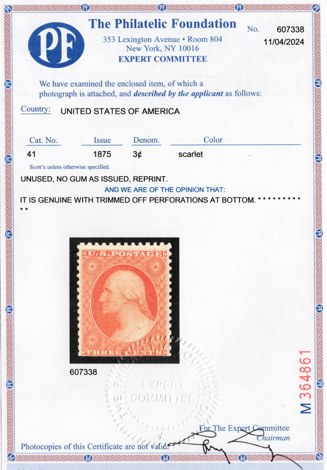 Scott 41, Unused, NGAI, FRESH, PF Cert, BEAUTIFUL RARE STAMP! | United ...