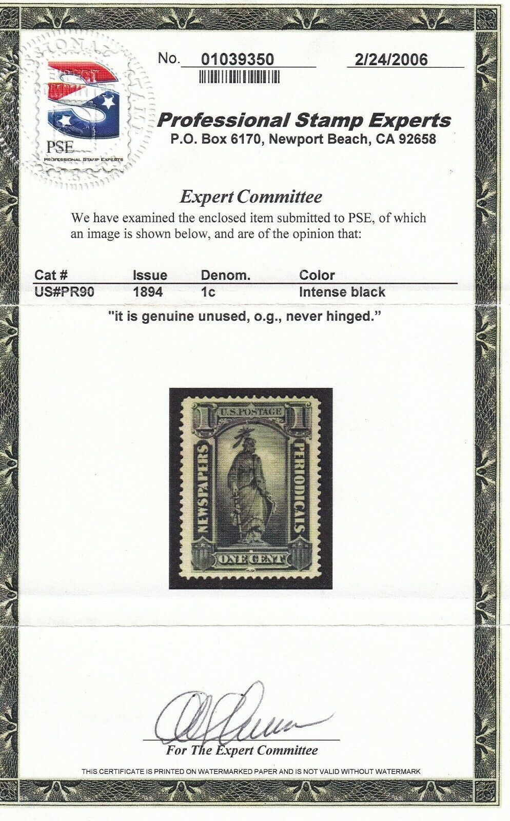 PR90 Choice XF PSE cert. OG never hinged nice color ! see pic ...