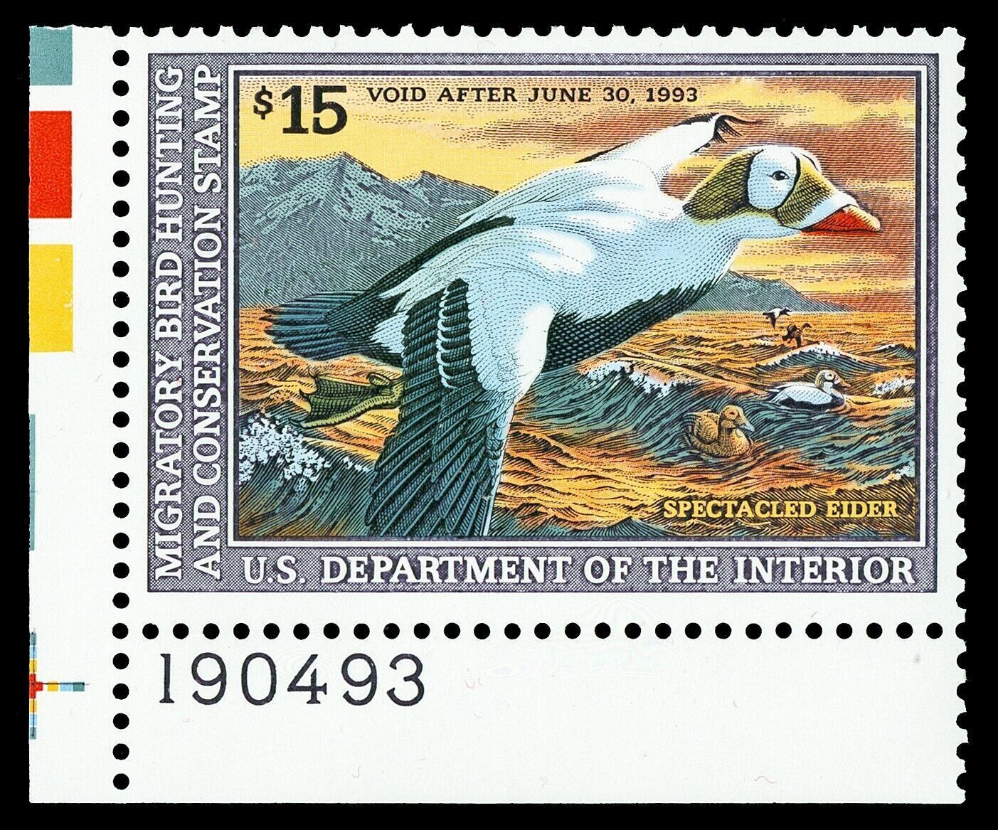 Scott RW59 1992 $15.00 Duck Stamp Mint Plate # Single F-VF+ OG NH BELOW ...