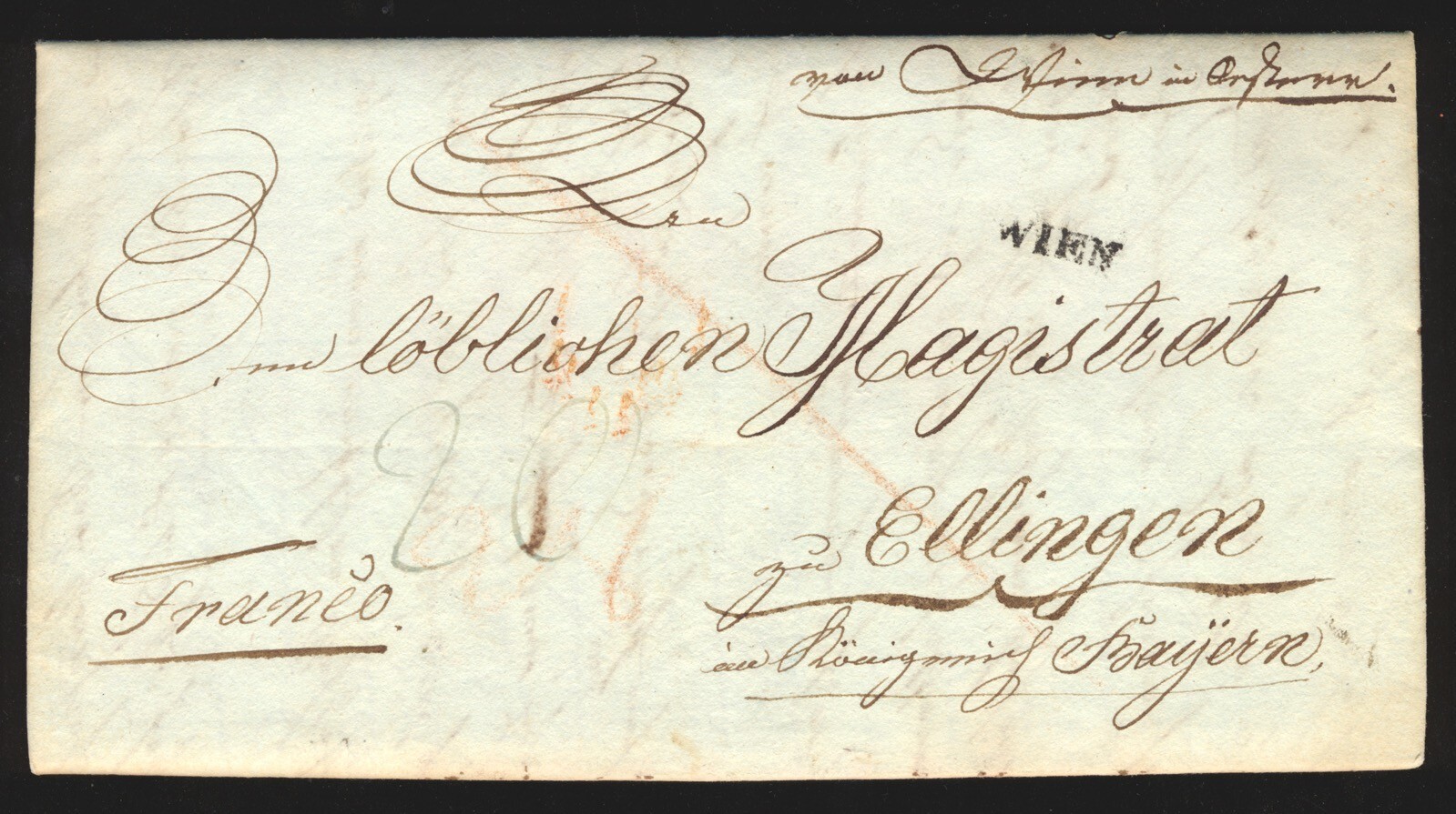 Austria 1830 Official Stampless FL Vienna to Ellingen Bavaria W ...