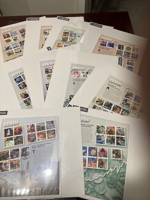10 SHEET Complete SET Celebrate the Century 1900s-1990s Stamp FIRST DAY ...