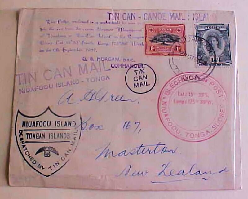 Tonga TIN CAN Cover 1937 to New Zealand With Captain Statement ...