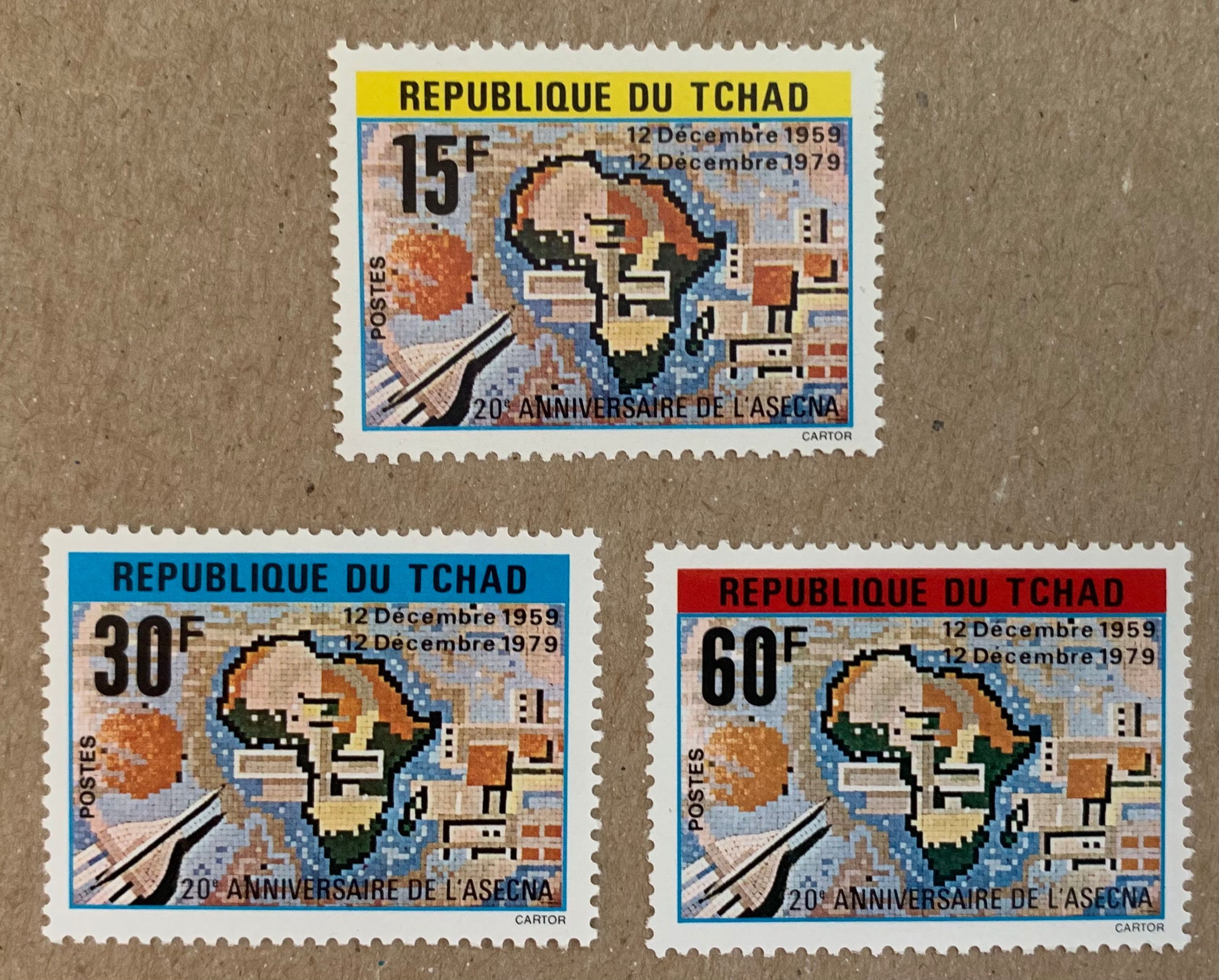Chad 1980 ASECNA, MNH. Scott 387-389, CV $1.25 | Africa - Chad, General ...